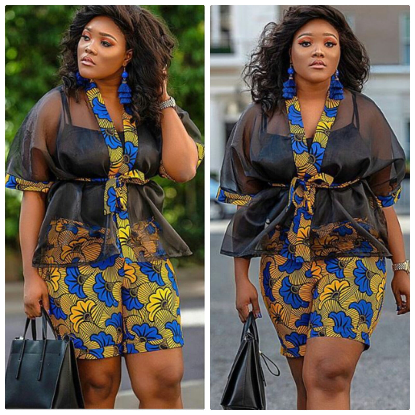 Clipkulture | Ankara Designed Sheer Wrap Top With Shorts.