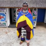 Makoti In Beautiful Blue Sweetheart Seshoeshoe Flared Dress and Doek – Clipkulture