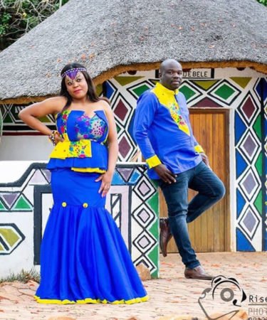 Couple In Blue Tsonga Inspired Traditional Wedding Outfit – Clipkulture