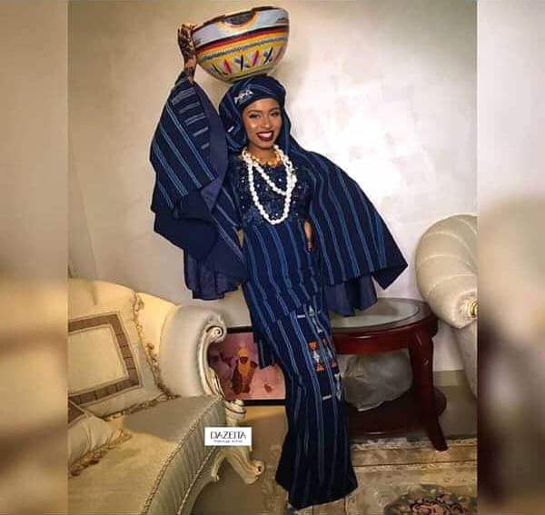 Bride In Modern Blue Fulani Traditional Attire With Basket – Clipkulture