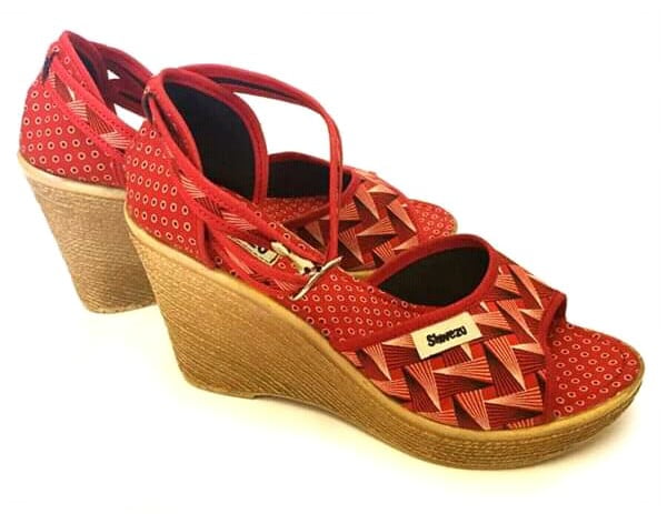 Clipkulture | Red Shweshwe Wedges for Ladies