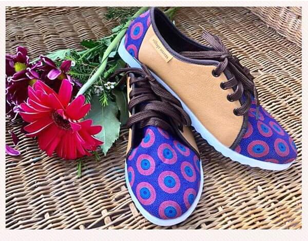 Clipkulture | Leather and Blue Shweshwe Shoes