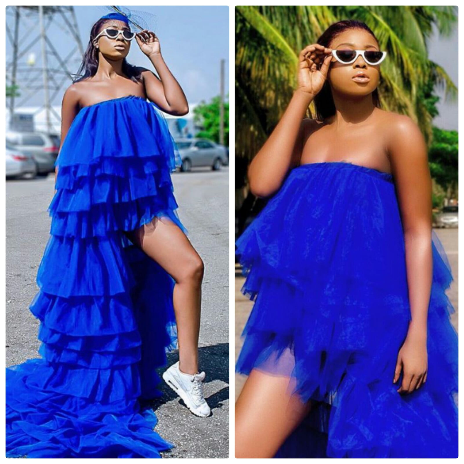 Clipkulture | Lilian Afegbai In Strapless Blue Layered Net Dress