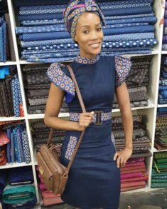 High Neck Shweshwe Patterned Dress With Doek – Clipkulture