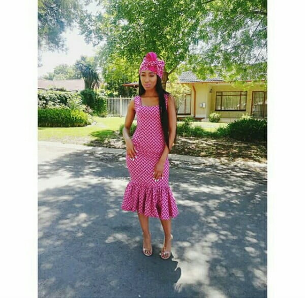 Clipkulture | Pink Sleeveless Shweshwe Dress With Headwrap