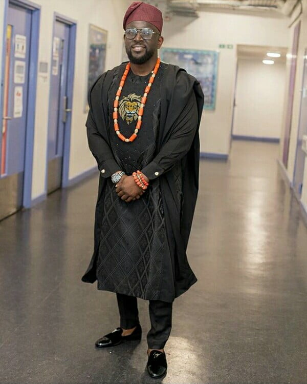 Clipkulture | Black Agbada With Isiagu Crest, Coral Beads and Fila Cap