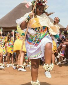 Nokuthula Mabika In White Zulu Patterned Skirt With Sneakers and Beads ...