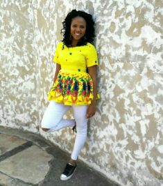 Talitha Ndima In Yellow Tsonga Peplum Top With White Pants and Sneakers ...