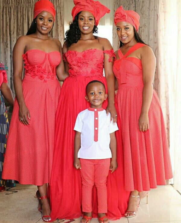 Sotho Bride and Bridesmaids In Red Dresses With Doek For Lobola – Clipkulture