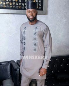 Grey Long Sleeve Senator Wear With Embroidery – Clipkulture
