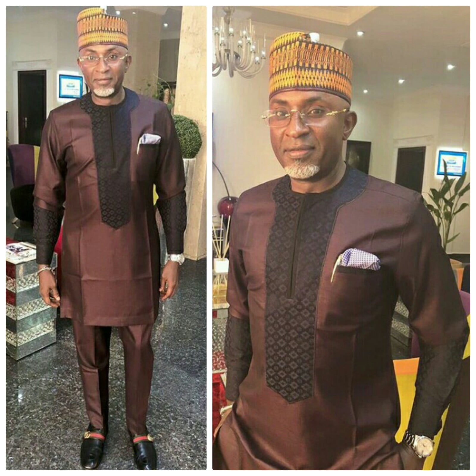 Clipkulture | Beautiful Brown Patterned Kaftan With Gold Patterned ...