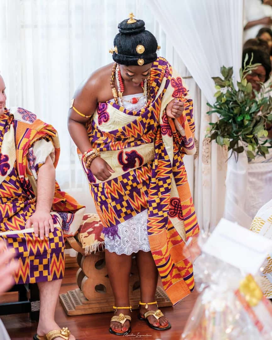 Clipkulture | Beautiful Akan Bride Wrapped in Adinkra Kente Material