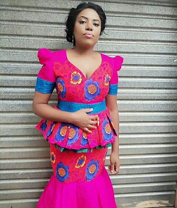 Clipkulture | Bride In Beautiful Pink Tsonga Print Peplum Dress For Lobola