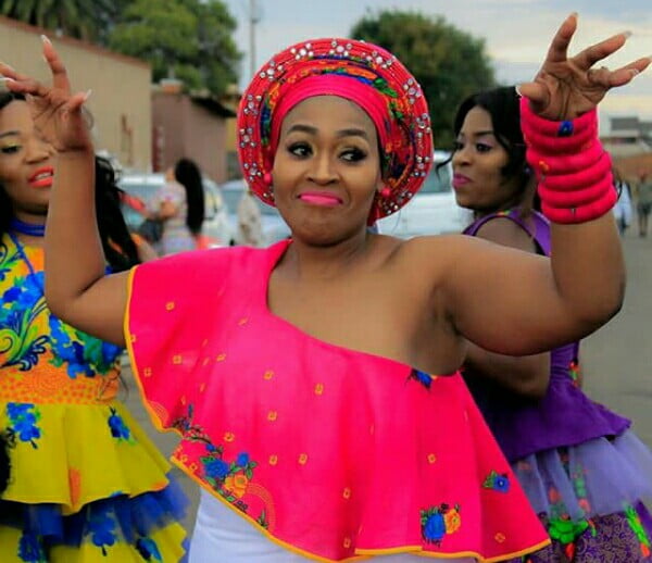 Clipkulture | Bride In Pink One Arm Tsonga Print Cape Dress, Stoned Duku and Bangles