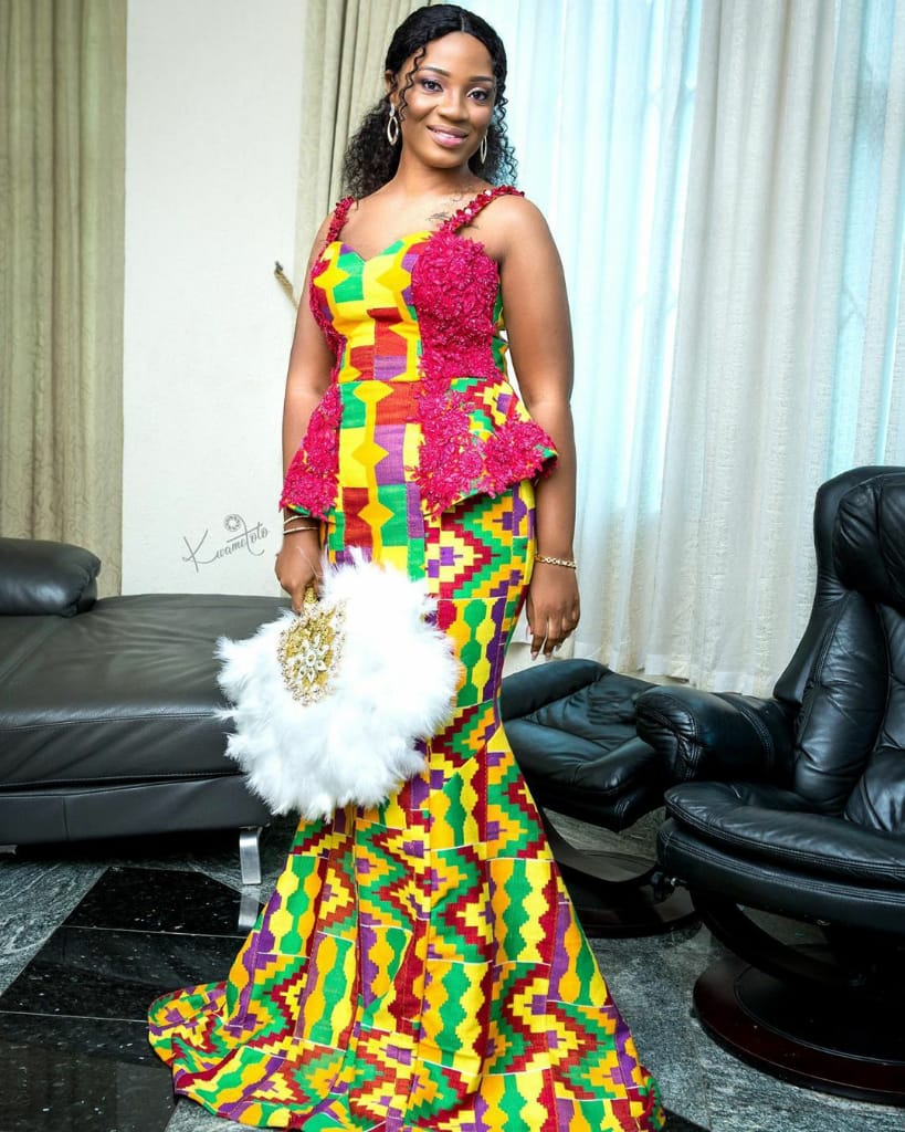 Clipkulture | Ghanaian Bride in Strap Pink and Kente Mermaid Dress