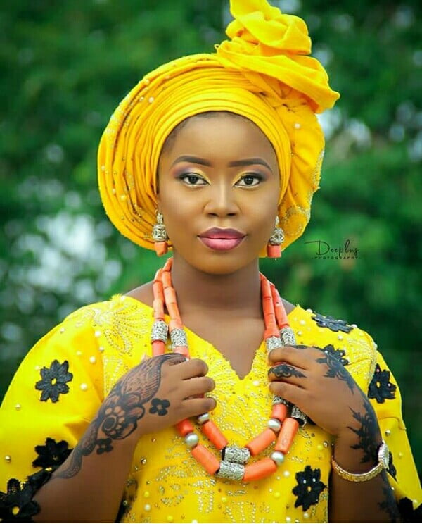 Clipkulture | Yoruba Bride In Yellow Stoned Aso Oke and Gele With Coral ...