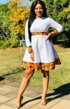 Kwanele Kubheka in a Cute White Dress with African Print Details ...