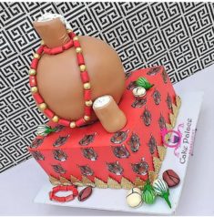 Red Isiagu and Palmwine Calabash Igbo Traditional Wedding Cake ...