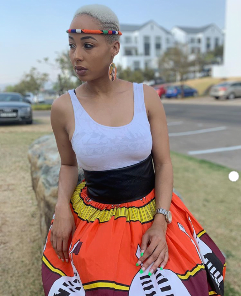 Bianca Carmichael In Swati Emahiya Skirt, White Vest and Beaded Head ...