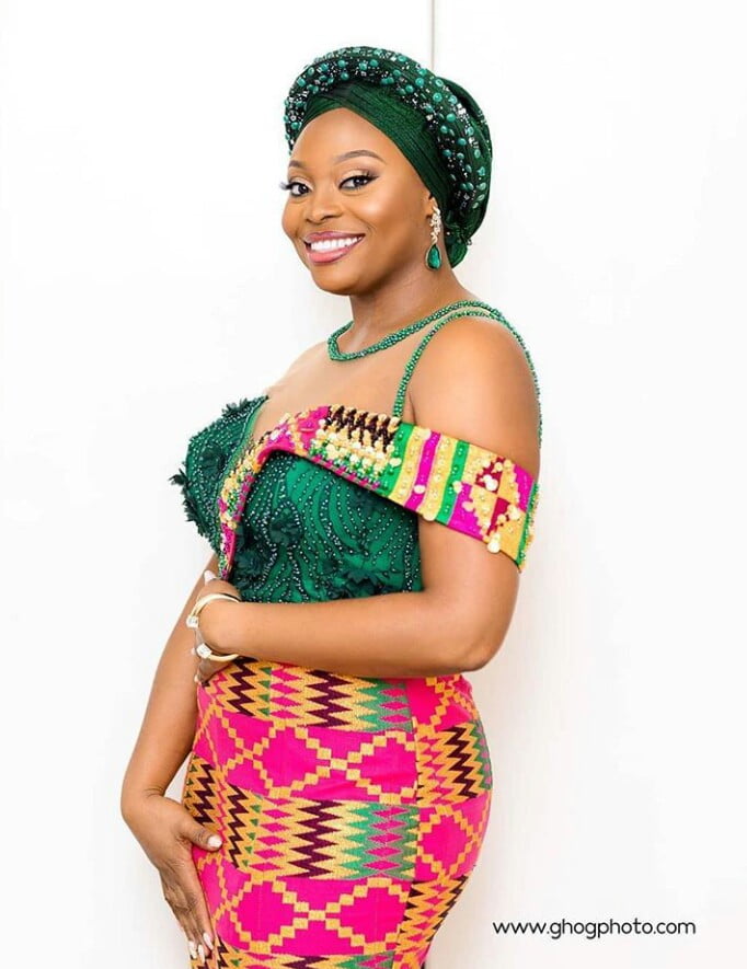 Clipkulture | Beautiful Bride in Green and Pink Kente Dress with Net top