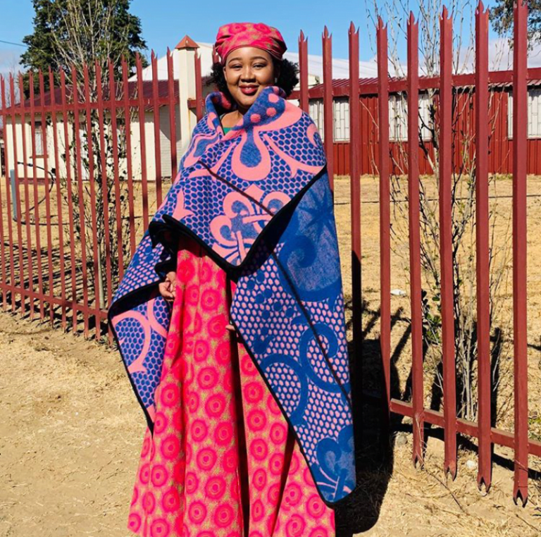 HRH Sekhothali Seeiso In Pink Seshoeshoe Dress, Headwrap and Sotho ...