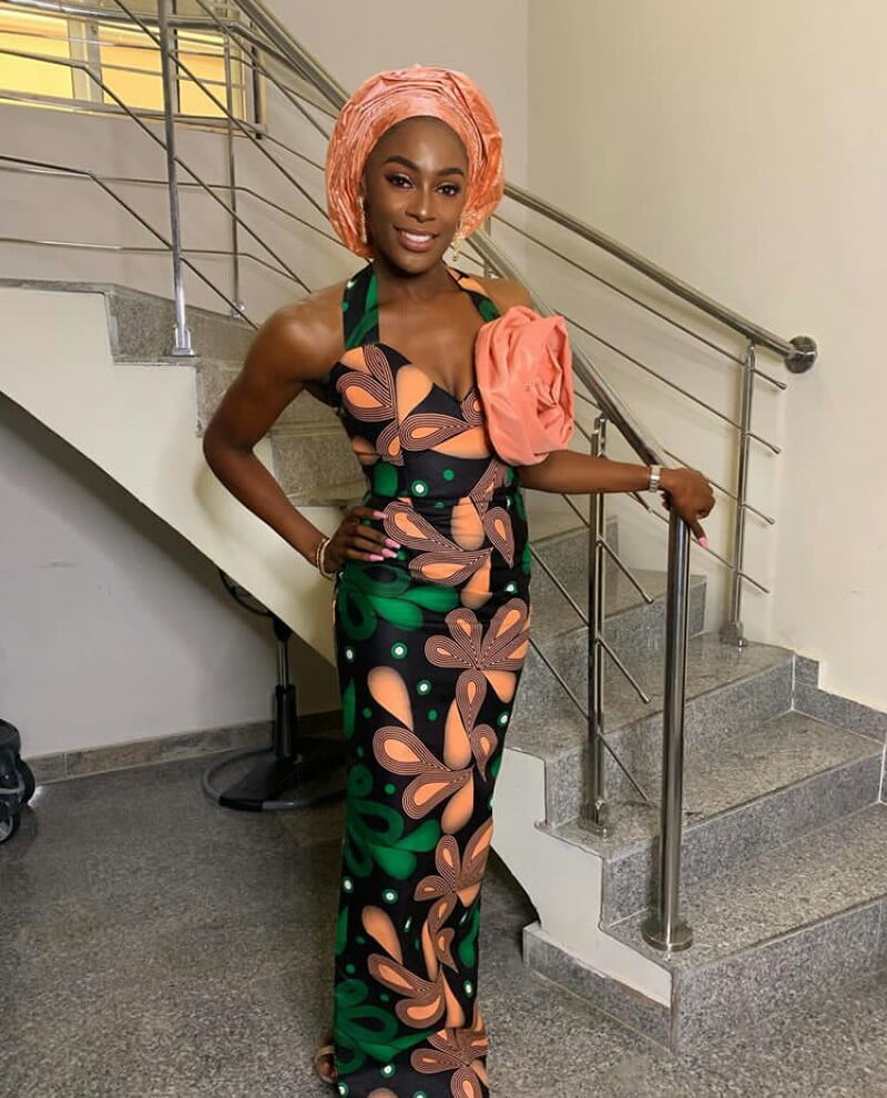 Clipkulture | Perri Edwards in Halter Neck with Peach rose Asoebi Dress