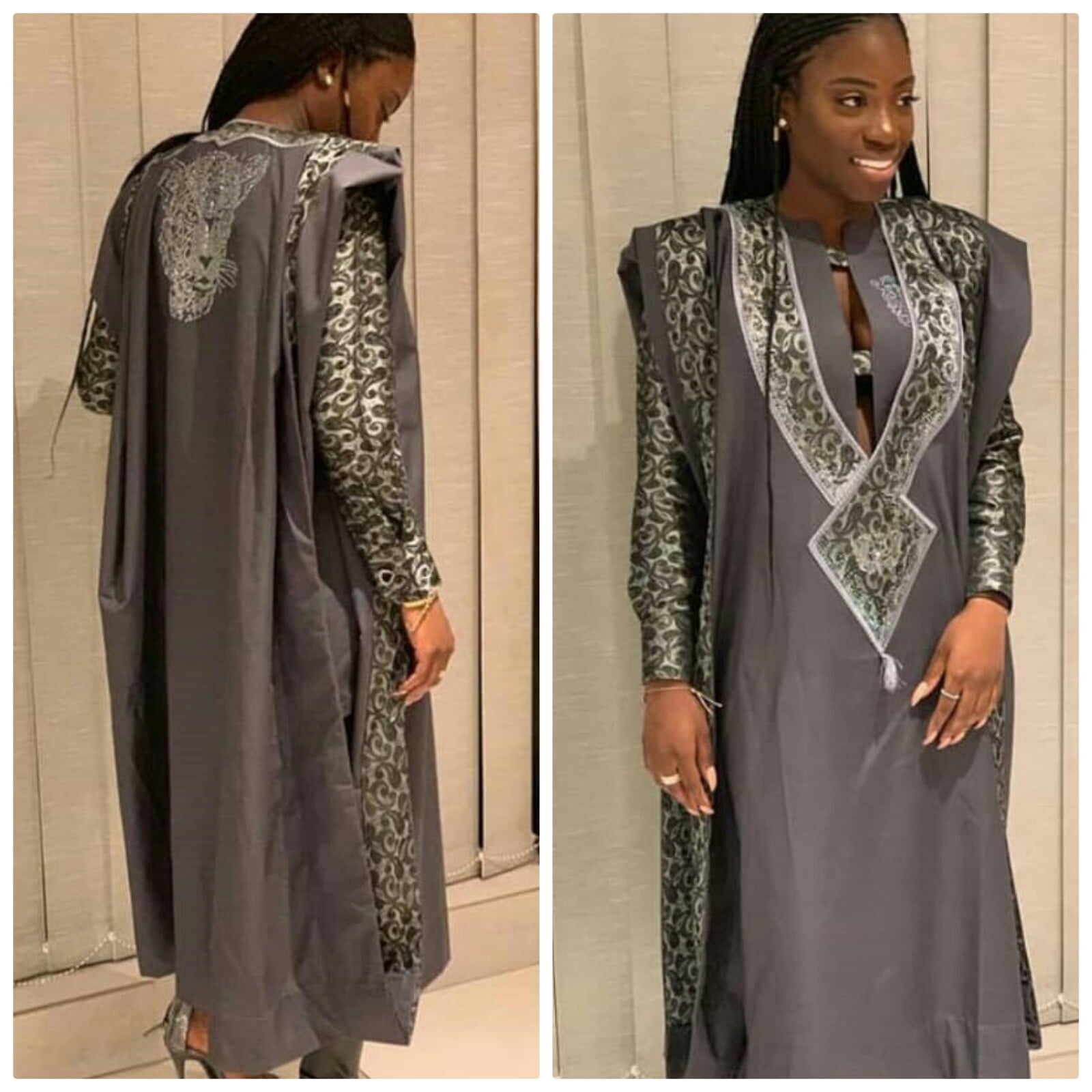Clipkulture | Lady In Stylish Grey Agbada With Patterned Kaftan and ...
