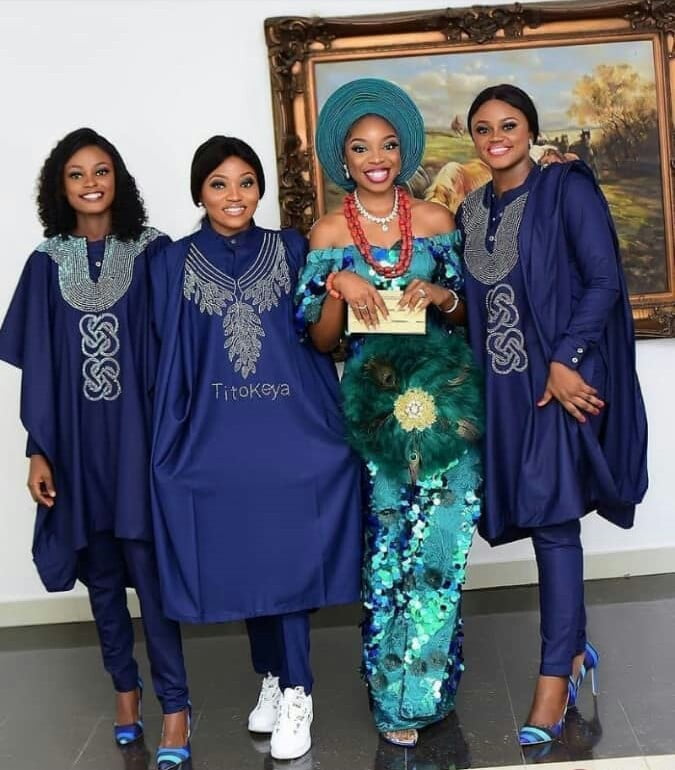 Clipkulture | Bridal Squad In Blue Agbada With Shoes and Sneakers