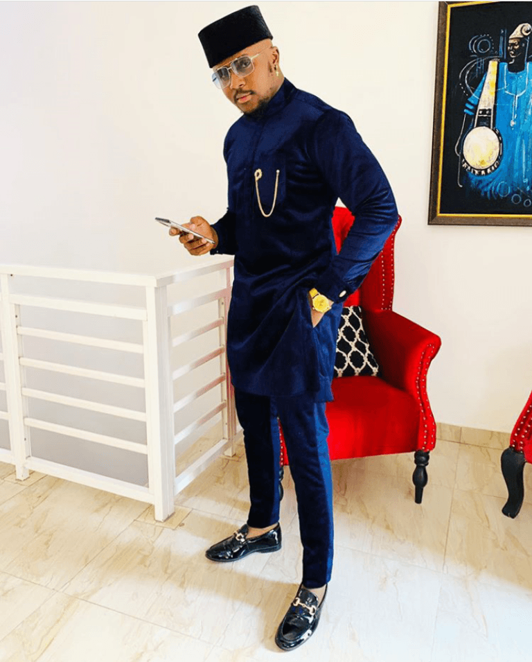 Brown In Blue Velvet Senator Wear With Black Cap and Matching Shoes ...