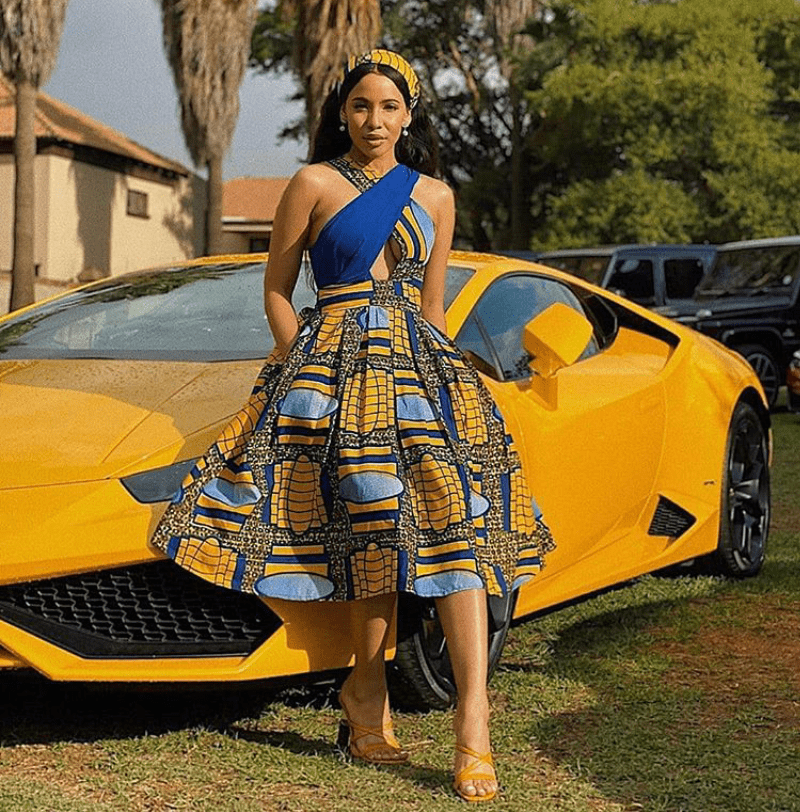 Clipkulture | Thuli Phongolo In Beautiful Halter Neck African Print Flared Dress and Headwrap