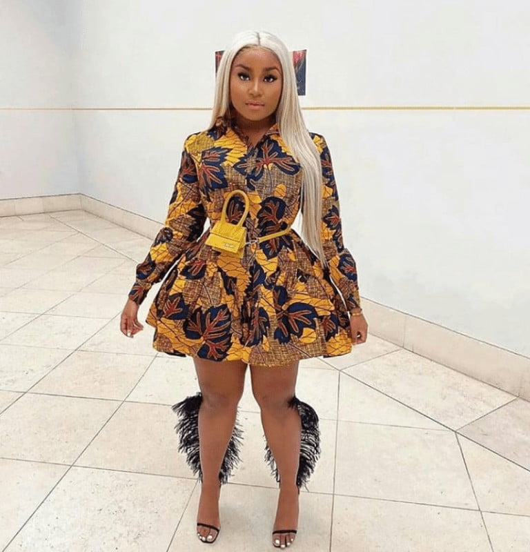 Beautiful Long Sleeve African Print Short Dress With Collar and Front ...