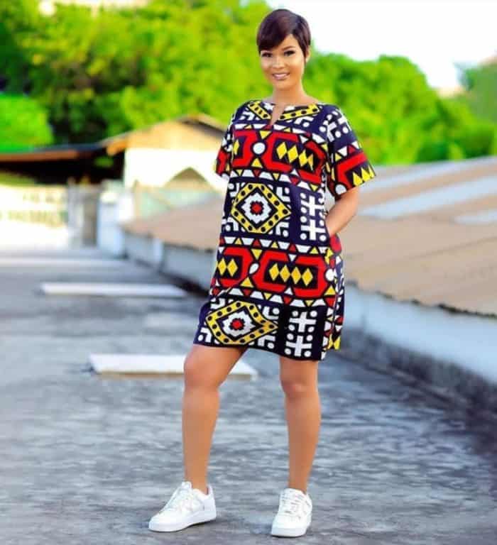 Clipkulture | Beautiful African Print Short Boubou Dress With White Sneakers