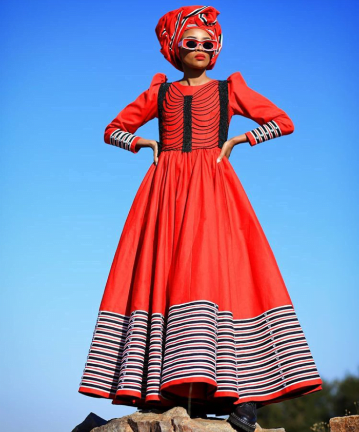 Clipkulture | Beautiful Red Xhosa Umbhaco Maxi Dress and Doek