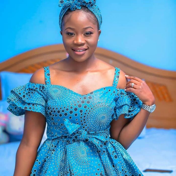 Clipkulture | Blue Off Shoulder Chitenge Gathered Dress